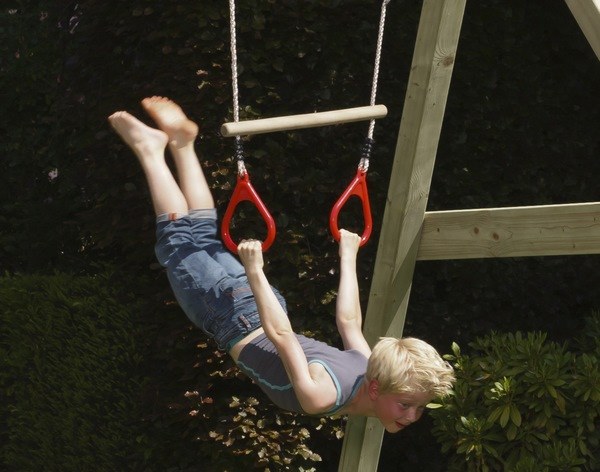 Wooden trapeze swing with triangular gym rings for kids Playgrounds ...